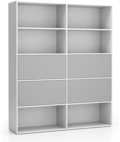 PLAN Široký kancelářský policový regál LAYERS, 4 boxy, 1582 x 400 x 1905, bílá / šedá
