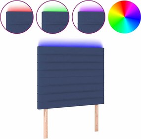 Čelo postele s LED modré 100x5x118/128 cm textil 3122560