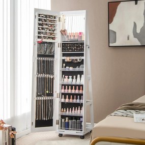 Costway Uzamykatelná šperkovnice s integrovaným make-up zrcadlem, nastavitelnými