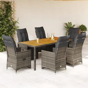 7dílný zahradní bistro set s poduškami šedý polyratan 3276889