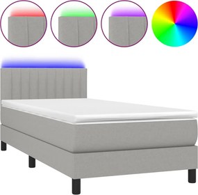 Box spring postel s matrací a LED světle šedá 90x200 cm textil 3133285