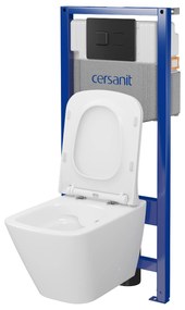 Cersanit City, System50 PNEU podomítkový rám + závěsná wc mísa City Square CleanOn + černé tlačítko Circle, S701-777