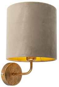 Vintage nástěnná lampa zlatá s taupe sametovým odstínem - Matt