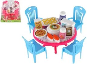 TEDDIES Nábytek pro panenky - stůl a židle s doplňky / Plast / 3 barvy