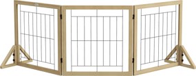 PawHut Dřevěná bariéra pro psy 210x70 cm Skládací brána se 3 panely, oboustranným sklápěním a trojúhelníkovými podpěrnými nohama - Přírodní dřevo | Ao