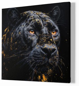 Obraz na plátně - Černý panter, Zjevení ducha džungle, černo-zlatý Makro portrét, Králové divočiny FeelHappy.cz Velikost obrazu: 100 x 100 cm