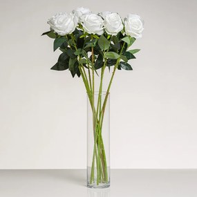Dlouhá sametová růže TINA XL průměr 10 cm L 75 cm v bílé barvě. Cena je uvedena za 1 kus.