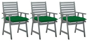 Zahradní jídelní židle s poduškami 3 ks masivní akáciové dřevo,  3064448