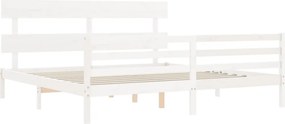 Rám postele s čelem bílý 200 x 200 cm masivní dřevo 3195112