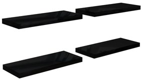 Petromila Plovoucí nástěnné police 4 ks lesklé černé 60x23,5x3,8 cm MDF