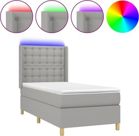 Box spring postel s matrací a LED světle šedá 90x200 cm textil 3139165