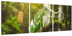 Obraz chameleona (s hodinami) (90x30 cm)