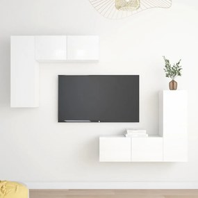 vidaXL 4dílný set TV skříněk dřevotříska [3079004] Barva: bílá s vysokým leskem