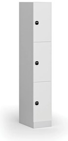 Šatní skříňka S1 s úložnými boxy, 3 boxy, 1850 x 300 x 500 mm, RFID zámek, laminované dveře, bílá