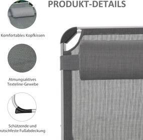 Outsunny lehátko na opalování zahradní lehátko hliníkové látkové lehátko relaxační lehátko 5-směrně nastavitelné skládací ergonomická síťovaná látka …