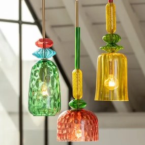 Trojjediný designový lustr v barevné kombinaci z ručně foukaného skla 160cm