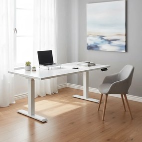Výškově nastavitelný stůl OfficeTech C, 160 x 80 cm, bílá podnož, bílá