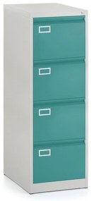 Kovová kartotéka A4 - 4 zásuvky, 45,5 x 62 x 132 cm, cylindrický zámek, zelená - ral 6033