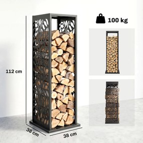 Outsunny Dřevník 38 x 112 cm, zvýšený dřevník s 4 háčky, dekorativní výřezy, nosnost až 100 kg, ocel