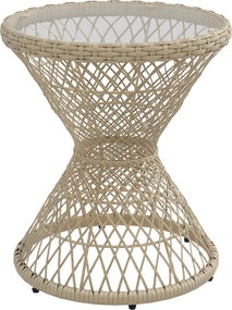 Outsunny Ratanový Boční Stolek Zahradní Stůl, 45 x 45 cm Kávový Stolek s UV Ochrana, Balkonový Stůl se Skleněným Povrchem, Design Boho, Hnědý | Aosom