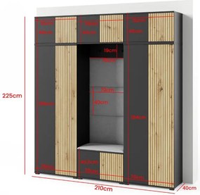 Eka Předsíňová stěna s čalouněnými panely Joey 4 - Černá a Dub Artisan / Krémová bílá 2301