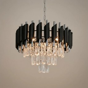 Lustr Cristal, 1x křišťálové/chromové/černé kovové stínítko, (fi 38cm), ch