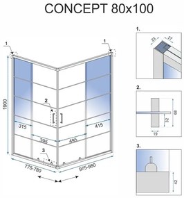 Rea Concept, sprchový kout 80x100 cm + černá sprchová vanička Savoy, KPL-K1006