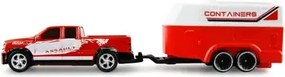 AMEWI RC Pickup Die Cast s karavanem červená / RC auto / 1:64 / RTR /