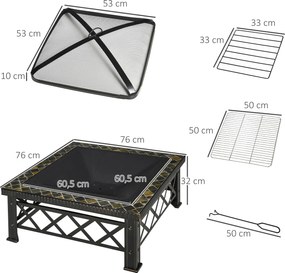 ohnivá mísa 3 v 1 ohnivý koš ohniště s ochranou proti jiskrám grilovací rošt kbelík na led zahradní gril černý 76 cm x 76 cm x 47 cm