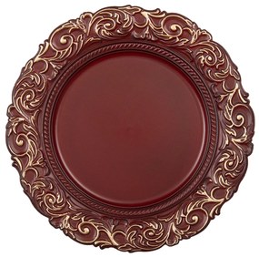 Cihlově červeno zlatý dekorativní plastový talíř - Ø 33*2 cm