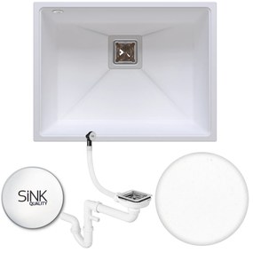 Sink Quality Argon 60, kuchyňský granitový dřez 550x420x225 mm + chromový sifon, černá, SKQ-ARG.C.1KBO.60.X