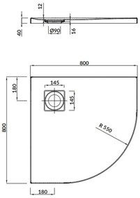 Cersanit TAKO SLIM sprchová vanička 80x80x4 cm + sifon, čtvrtkruhová, bílá, S601-119