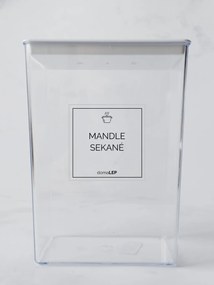 MANDLE SEKANÉ – průhledná samolepka na dózu, základní písmo, 5 x 5 cm | DomaLEP