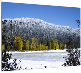 Skleněný obraz - zasněžené hory v zimě (70x50 cm)