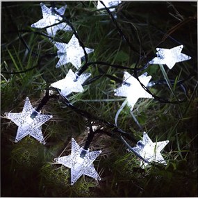 Solární vánoční řetěz s hvězdičkami, studená bílá, 5m, 30 LED