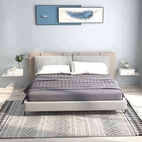 HOMCOM sada 2 nástěnných nočních stolků - sada 2 nočních stolků - boční polička a zásuvka - 55Š x 30H x 15V cm, bílý MDF