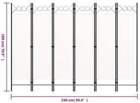 vidaXL Marketos 6dílný paraván bílý 240 x 180 cm