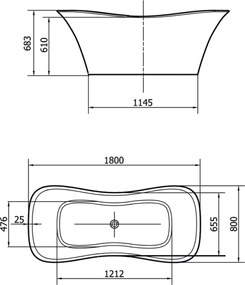 Polysan FLORA volně stojící vana litý mramor 180x80x67cm bílá (09713) 99713