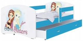 Dětská postel LUKI se šuplíkem MODRÁ 160x80 cm vzor PRINCEZNY