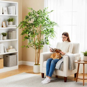 HOMCOM 150 cm umělý banyán do interiéru, dekorativní umělá rostlina v plastovém květináči se solidním dřevěným kmenem — do domu, kanceláře, obývacího…