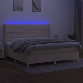Box spring postel s matrací a LED krémová 200x200 cm textil 3138986