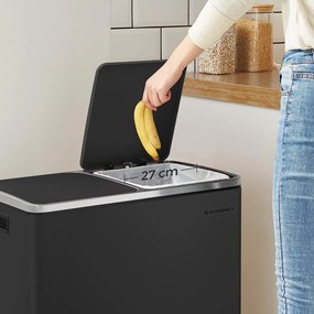 Vzduchotěsný kovový pedálový dvojitý odpadkový koš 2 x 30l, s 15 pytli na odpadky, černý