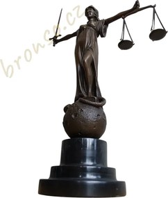 Spravedlnost bronzová socha 45cm, Justicie s váhami a mečem - Bohyně práva a spravedlnosti