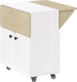 HOMCOM skládací stůl na kolečkách, kuchyňský stůl pro 4 osoby, 2 klapky, police, skříň, 70x83x75 cm, bílý