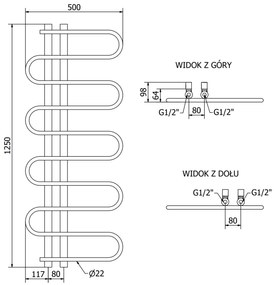 Mexen Kiso koupelnový radiátor 1250 x 500 mm, 256 W, Černá - W114-1250-500-00-70