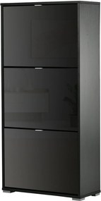 HOMCOM Skříň na boty, botníková police se 3 skládacími dveřmi, 3 přihrádky, dřevěná, 60Š x 26H x 124V cm, lesklá černá