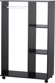 HOMCOM Skříň na kolečkách s otevřeným designem pro oblečení s ramínkovou tyčí a policemi organizátor pro ložnici 80x40x128 cm Černá