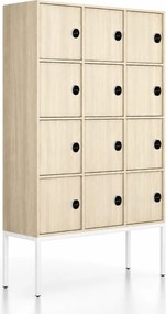 Kancelářská skříň FRAME, bílá podnož, 12x dveře, 1299 x 450 x 2185 mm, RFID zámek, dub přírodní