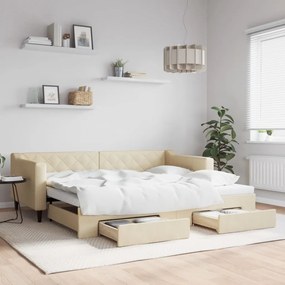 Válenda s přistýlkou a zásuvkami krémová 90 x 200 cm textil 3197466