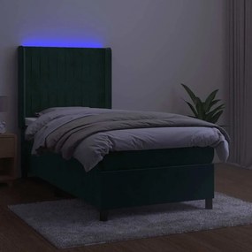 Box spring postel s matrací a LED tmavě zelená 80x200 cm samet 3139652